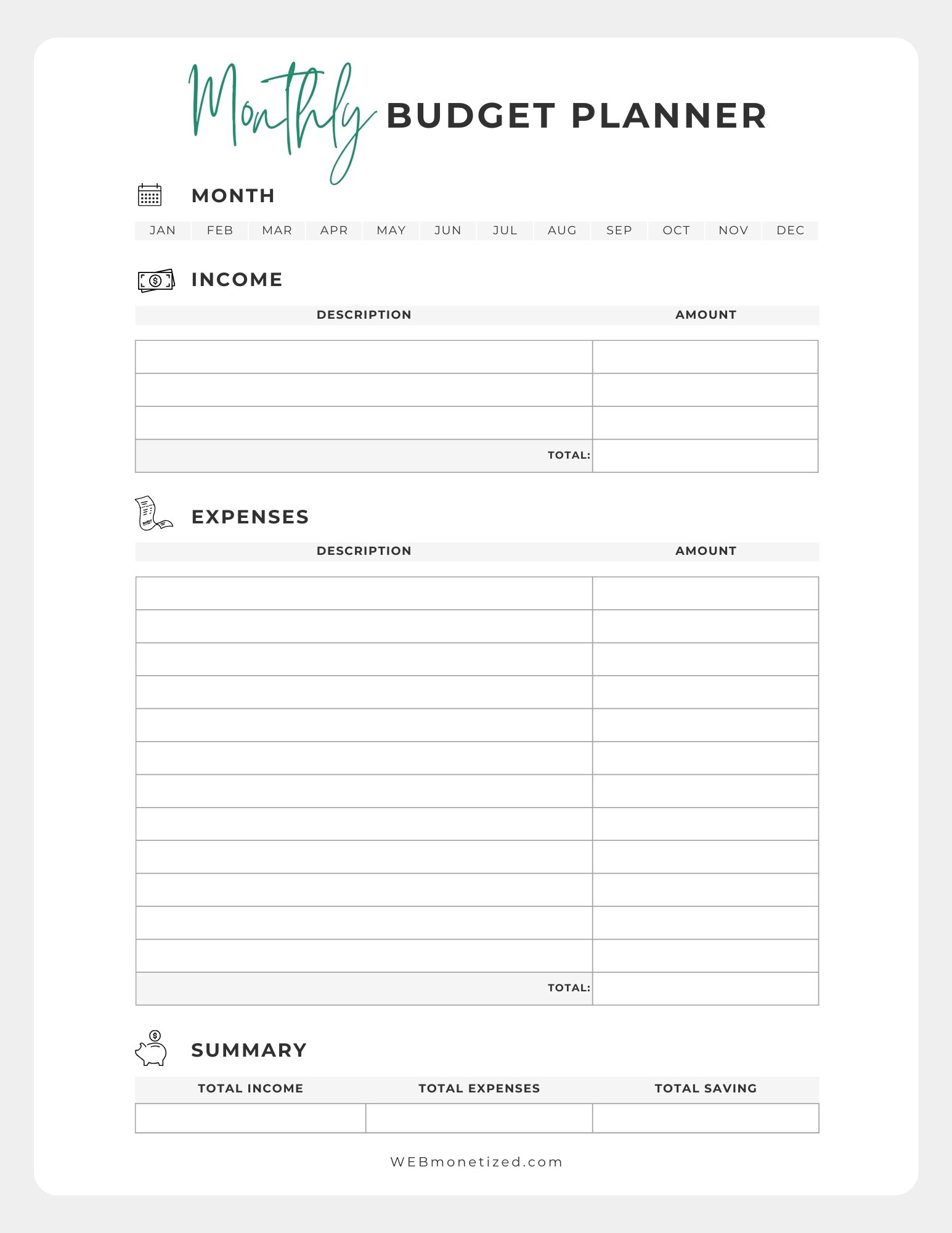 Free Personal Budgeting Templates - Web Monetized